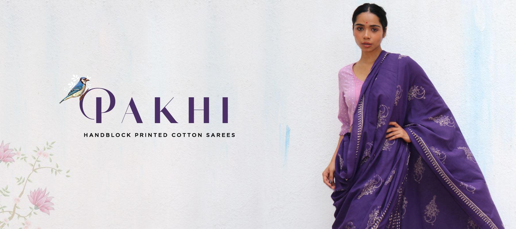 Buy Pakhi Collection | Block Printed Cotton Sarees | Blouse
