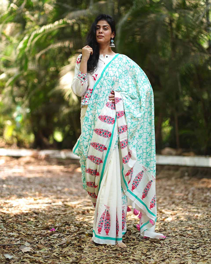 Buy Block printed Cotton Sarees | Saree | Saree for women