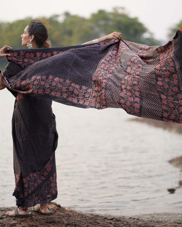 Buy Rahi Block printed Modal Silk Saree | Silk saree printed | Saree