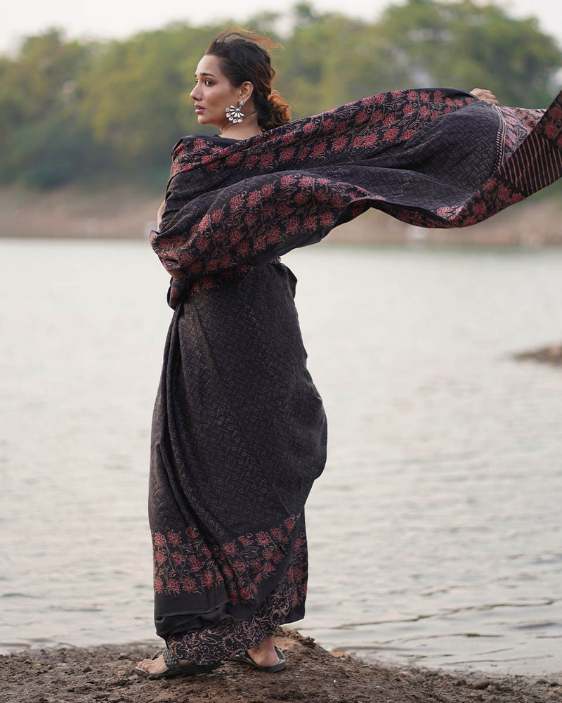 Buy Rahi Block printed Modal Silk Saree | Silk saree printed | Saree