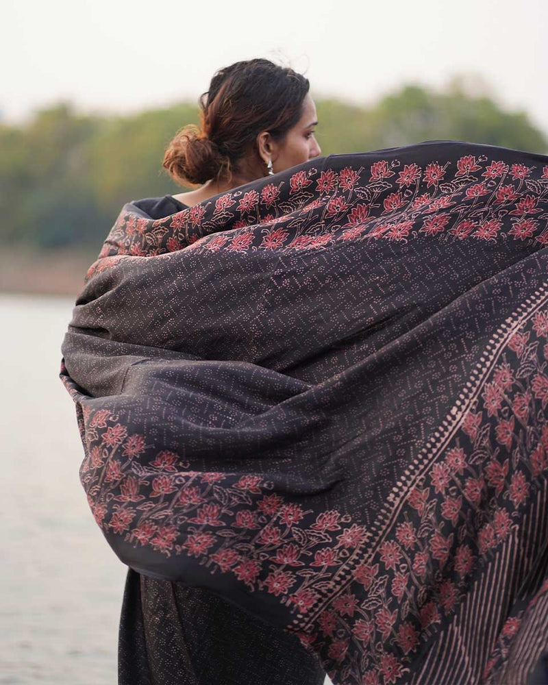 Buy Rahi Block printed Modal Silk Saree | Silk saree printed | Saree