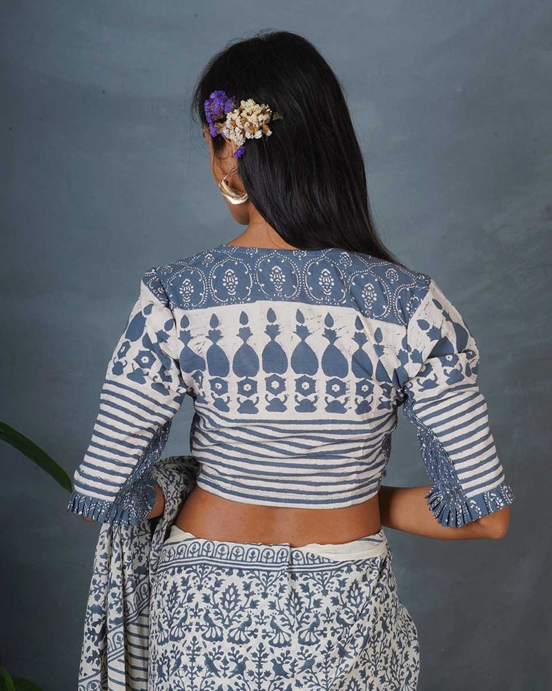 Buy Dim Silver Grey Block Printed Blouse | Blouses in design | Blouse