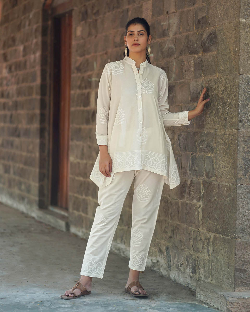 Buy Milk Thistle Ivory Block Printed Top | Tops for Women | Summer