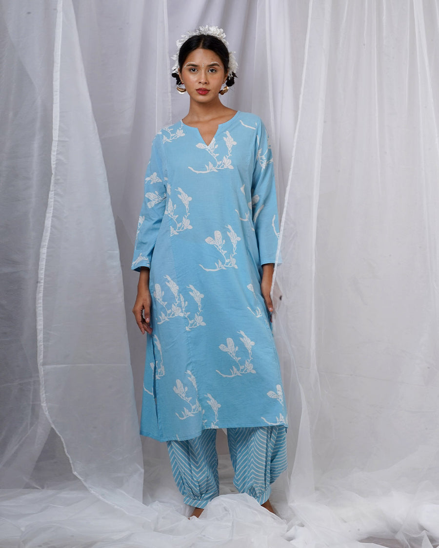 Tia Blue Hand Block Printed Kurta Set - BAD | Elegant Ethnic Wear