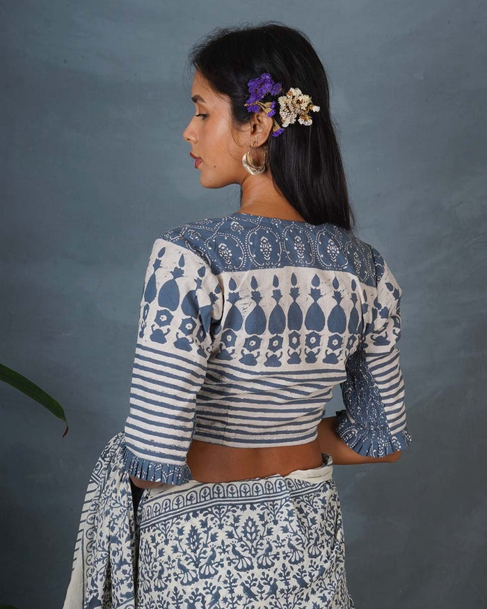 Buy Dim Silver Grey Block Printed Blouse | Blouses in design | Blouse