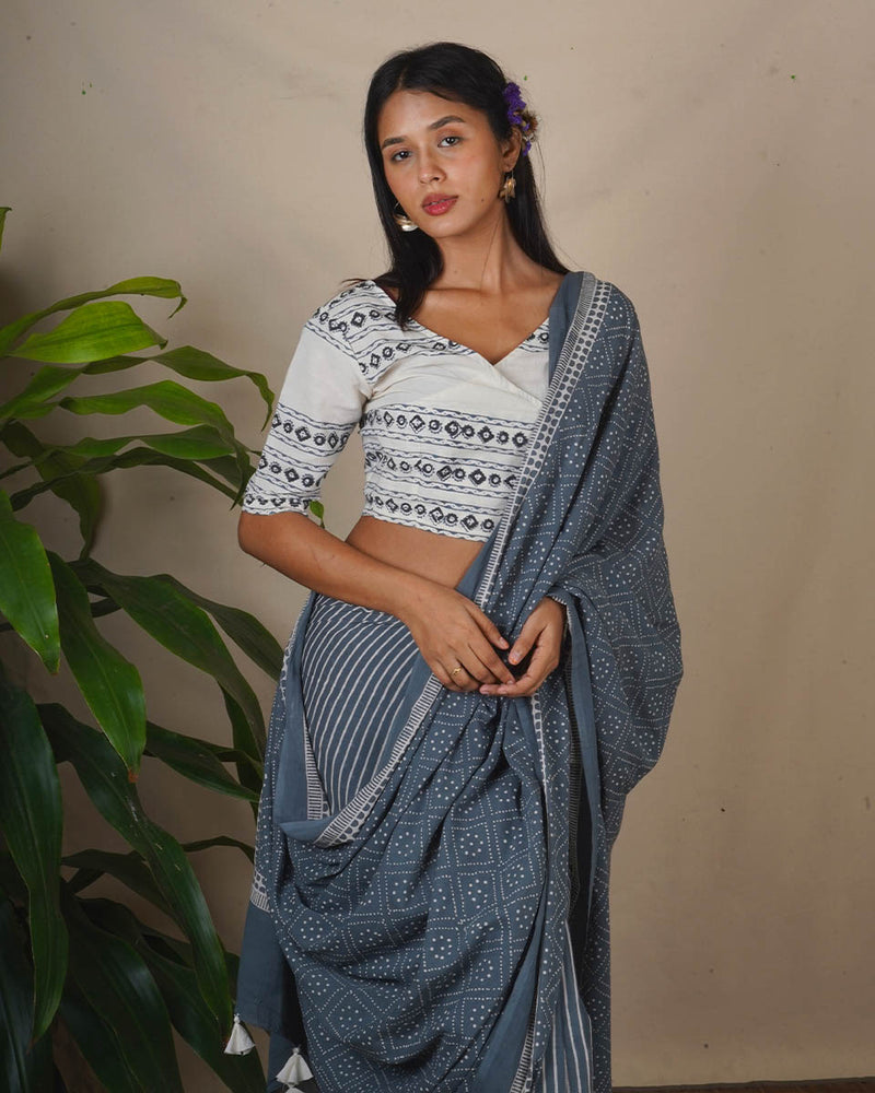 Buy Strom Kiss Grey Printed Saree | Cotton saree online | Saree