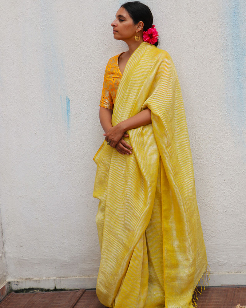 Buy Yellow Handwoven Linen Zari - Newly Launched