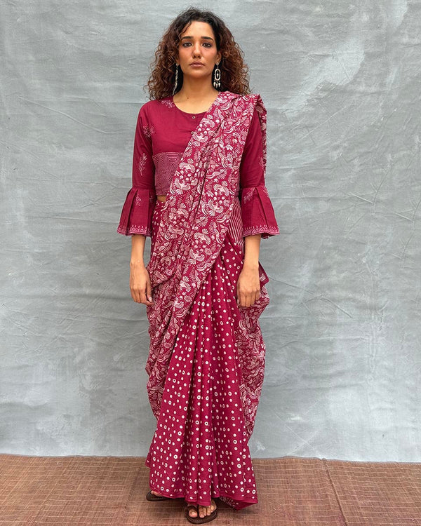 Buy Moonlight Blockprinted Cotton Saree | Saree draping | Saree