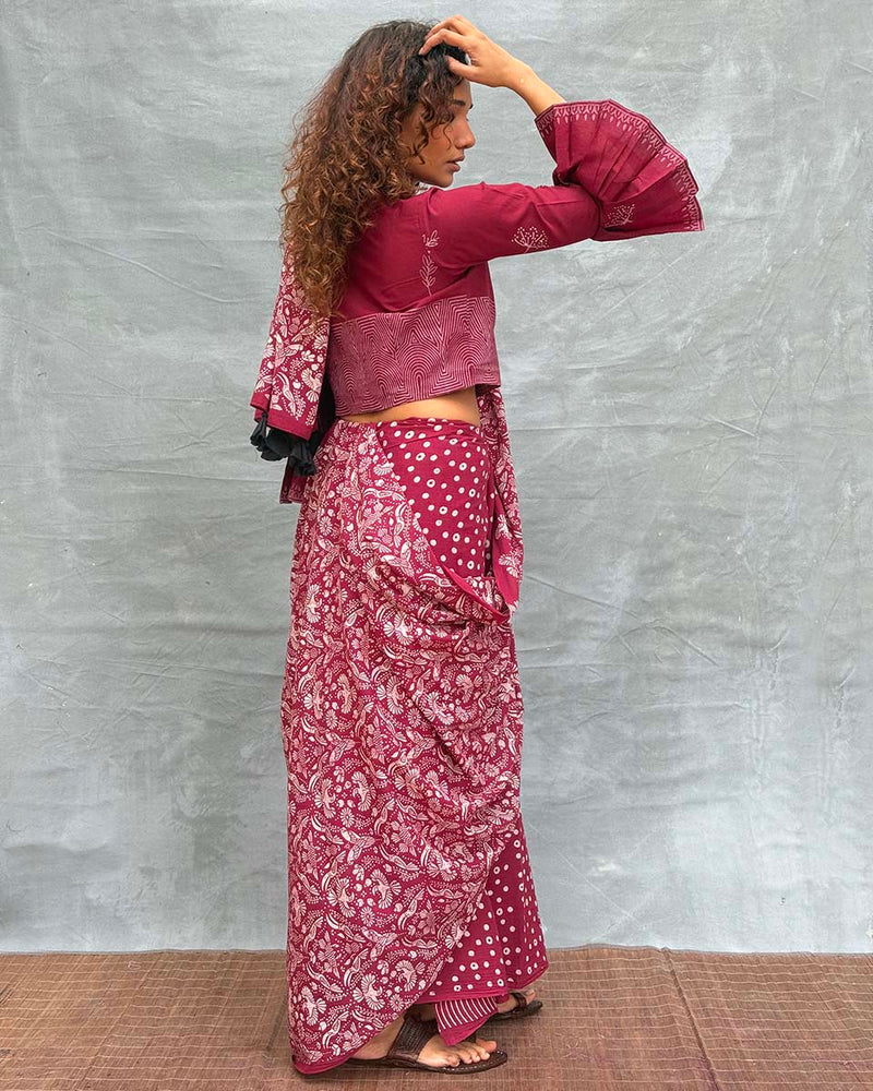 Buy Moonlight Blockprinted Cotton Saree | Saree draping | Saree