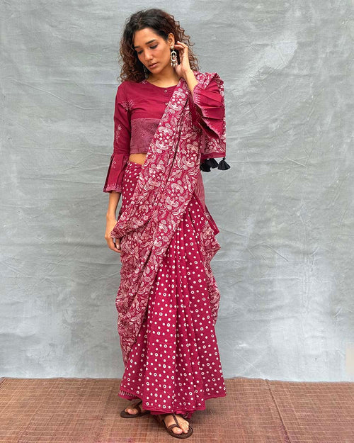 Buy Moonlight Blockprinted Cotton Saree | Saree draping | Saree