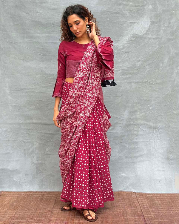 Buy Moonlight Blockprinted Cotton Saree | Saree draping | Saree
