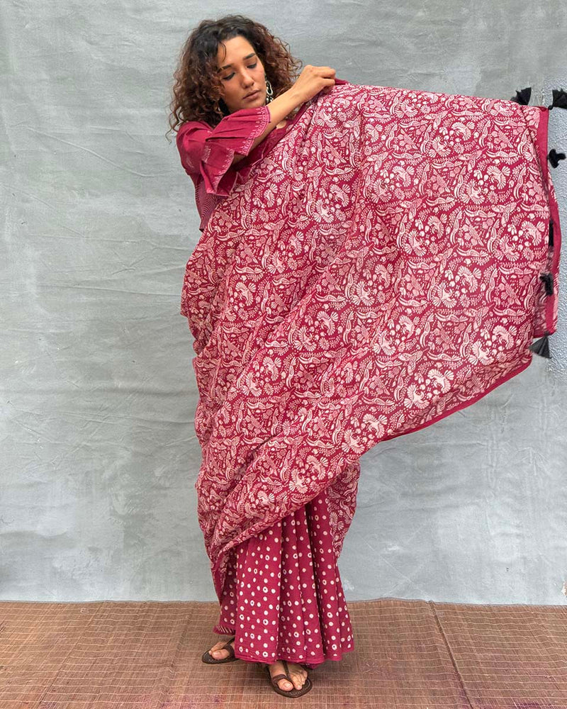 Buy Moonlight Blockprinted Cotton Saree | Saree draping | Saree
