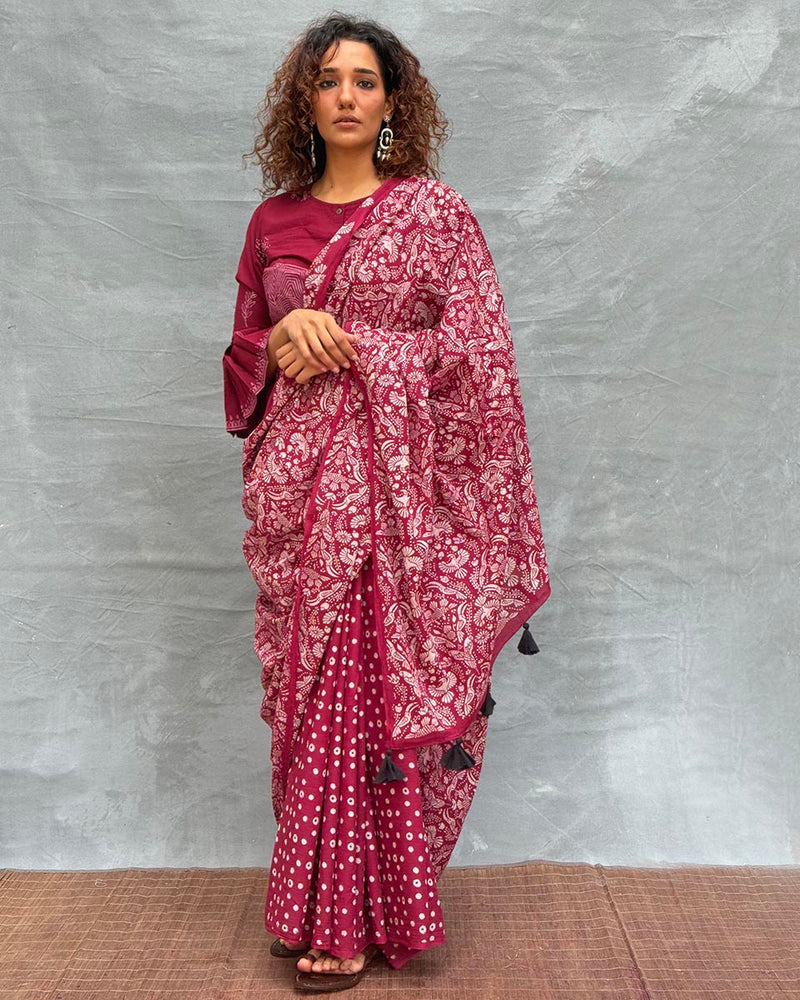 Buy Moonlight Blockprinted Cotton Saree | Saree draping | Saree