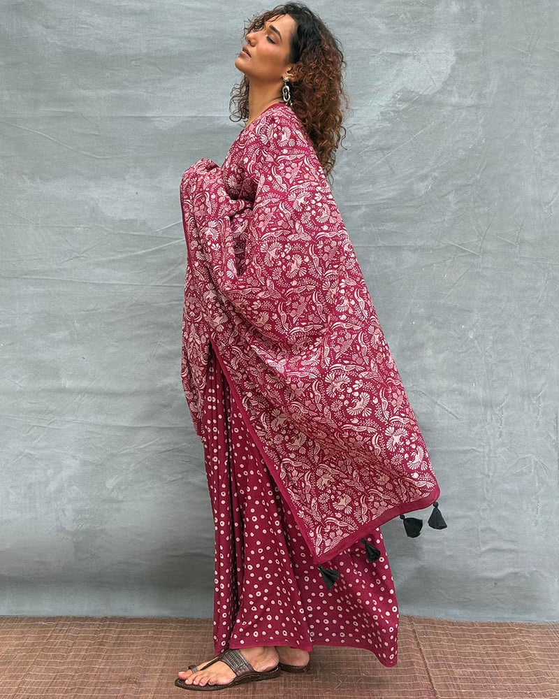 Buy Moonlight Blockprinted Cotton Saree | Saree draping | Saree