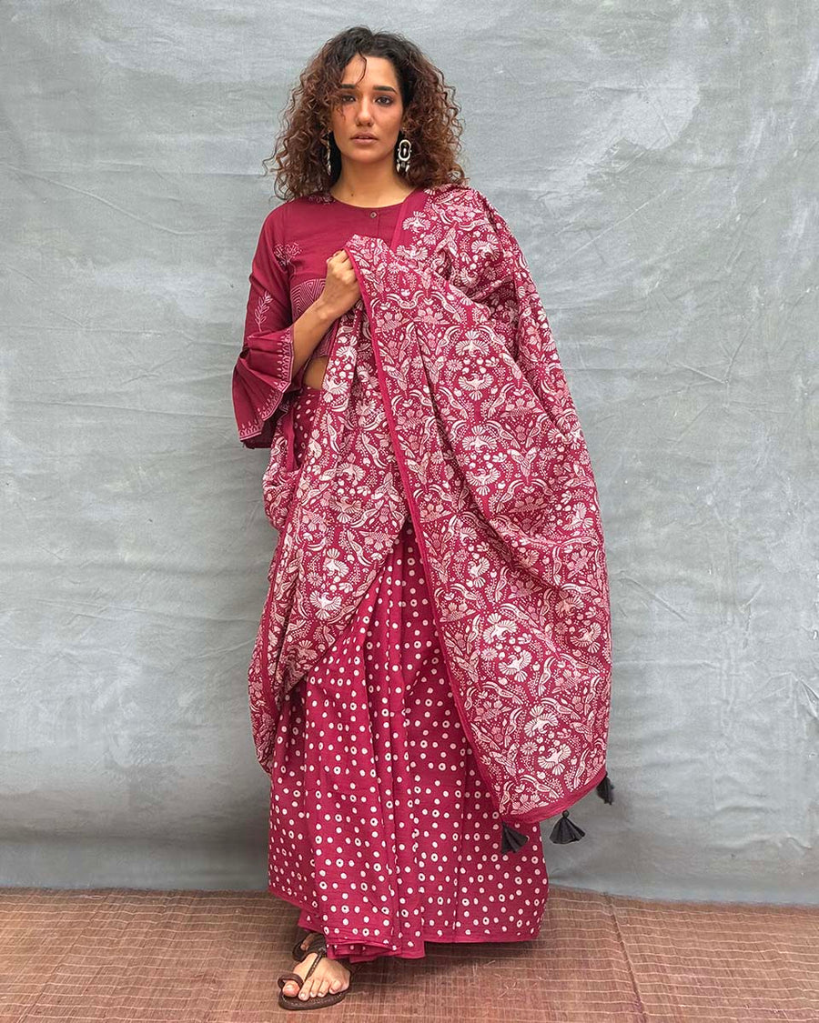 Buy Moonlight Blockprinted Cotton Saree | Saree draping | Saree