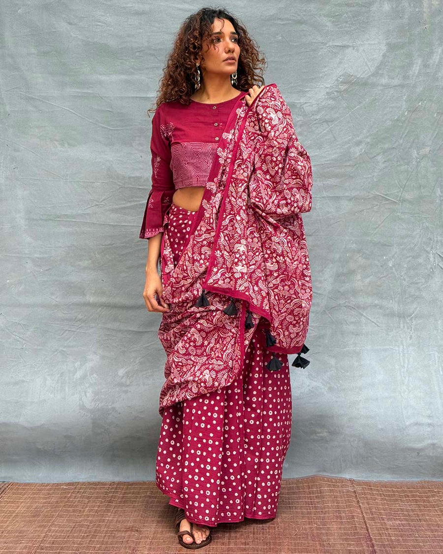 Buy Moonlight Blockprinted Cotton Saree | Saree draping | Saree
