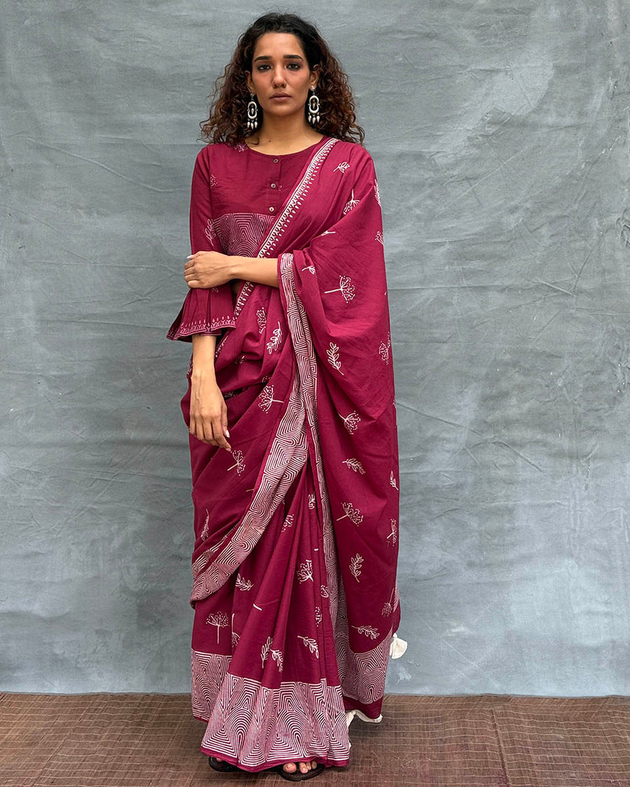 Buy Wings over Waters Blockprinted Cotton Saree | Sarees