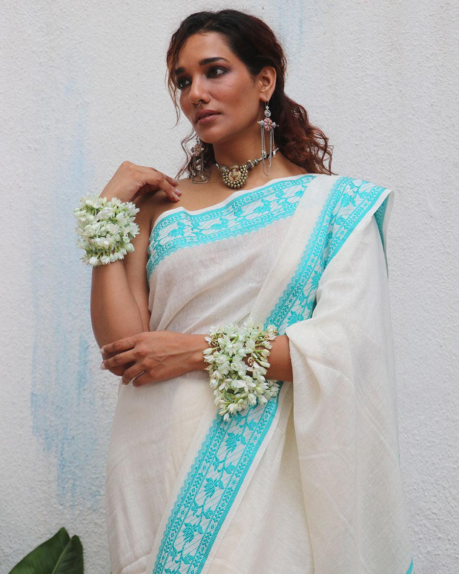 Buy Sadhana Handwoven Linen Cotton Jamdani Saree | Cotton saree online