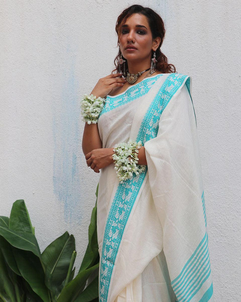 Buy Sadhana Handwoven Linen Cotton Jamdani Saree | Cotton saree online