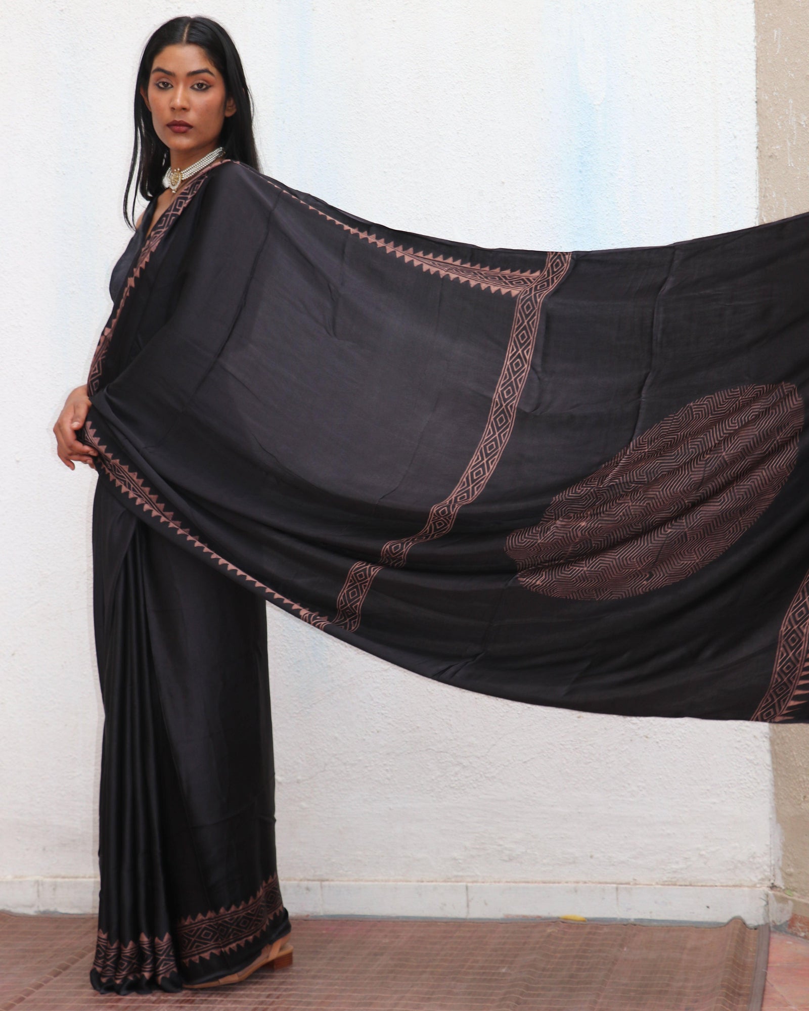 Blockprinted Handwoven Modal & Chanderi Silk Saree | Chidiyaa