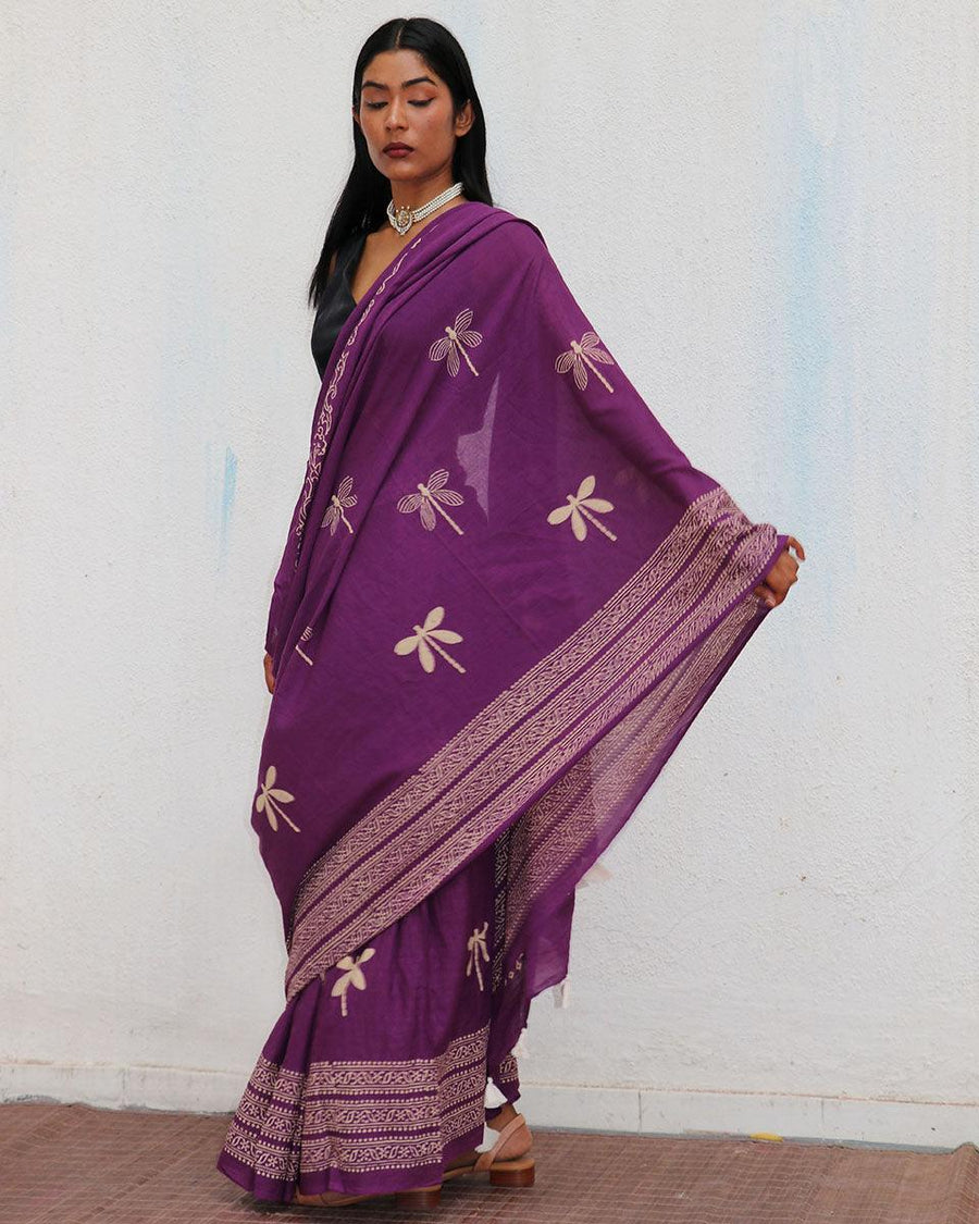 Buy Blue Block Printed Cotton Saree | Saree | Saree for women
