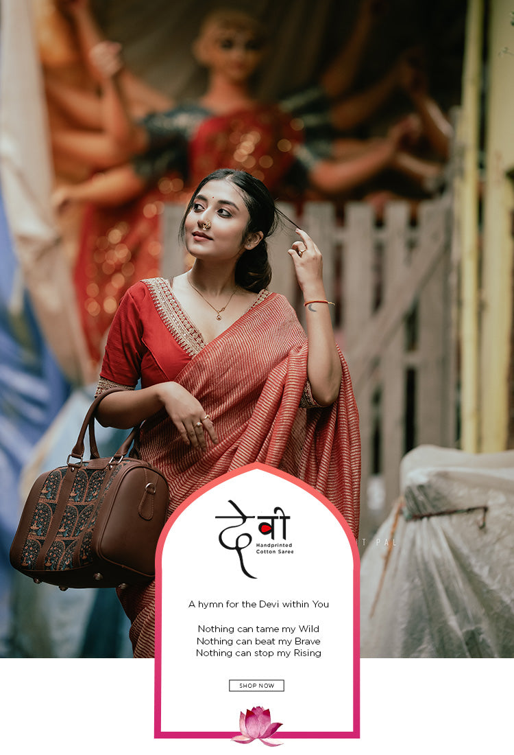 Blockprinted Handwoven Modal & Chanderi Silk Saree | Chidiyaa