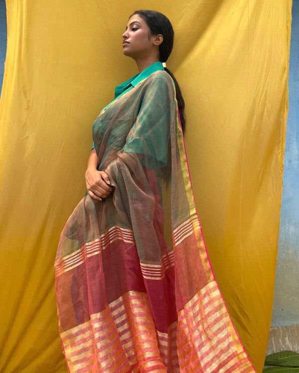 Shop Sahasa Collection of Linen Zari Saree | Chidiyaa