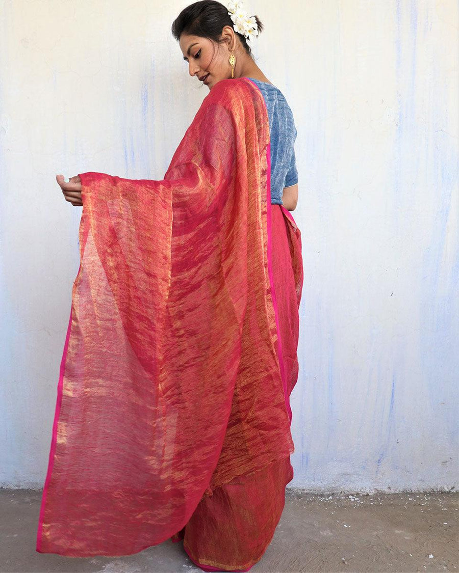 Buy Handwoven and Hand-printed Pure Linen Sarees Online in India