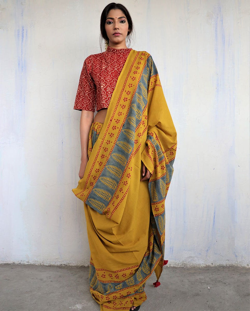 Buy Block printed Cotton Sarees | Saree | Saree for women