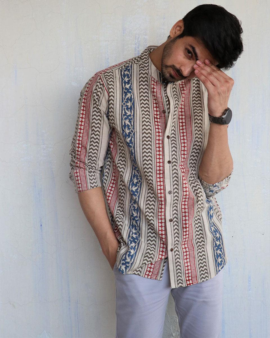 Shop Men's Motif Printed Shirts | Hand-block printed shirts for men