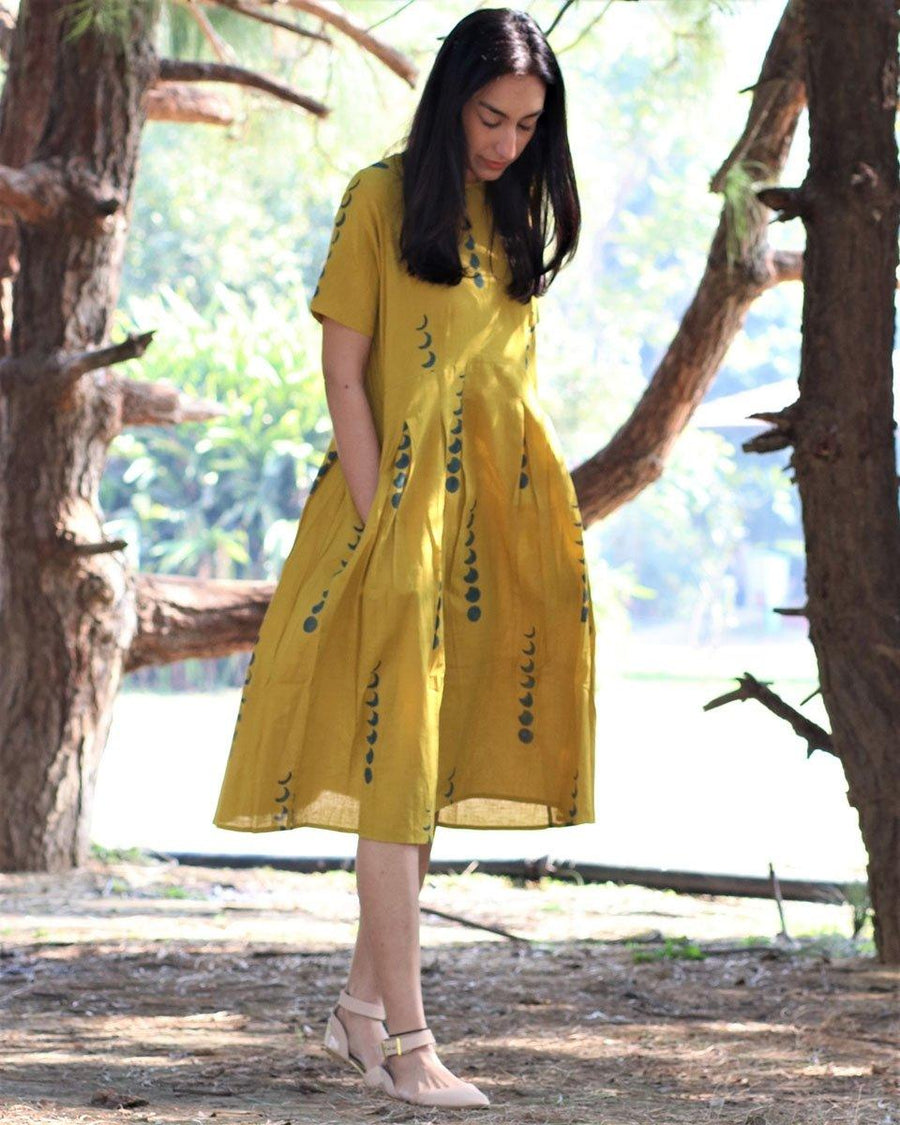 Buy Yellow Eclipse Printed Cotton Dress | Summer Clothes| Dresses
